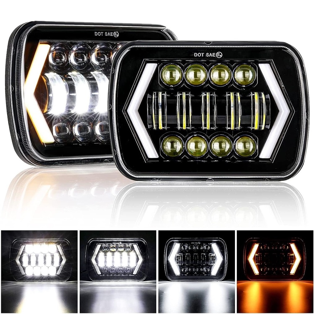 5X7" Inch Projector LED Headlight Hi-Lo Beam Halo DRL with H4 Harness ...