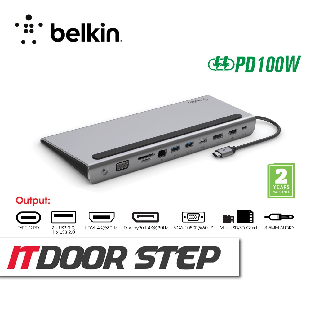 BELKIN INC004btSGY USB-C 11-in-1 Multiport Dock & Hub Adapter with PD ...