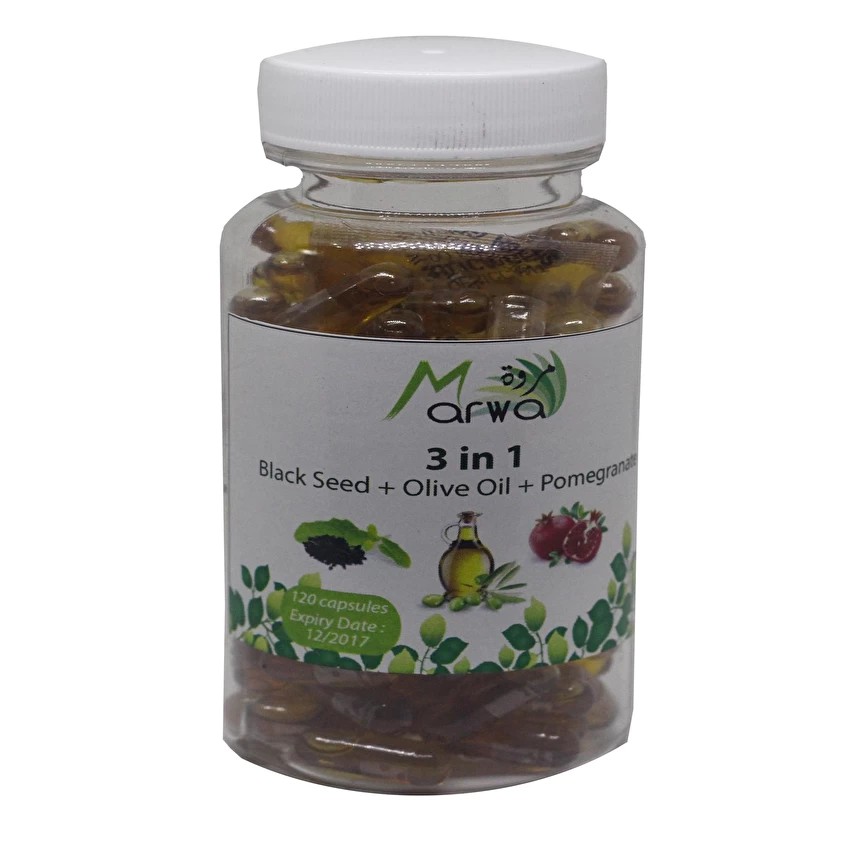 Marwa 3 in 1 black seed + olive oil + pomegranate 60 capsules | Shopee ...