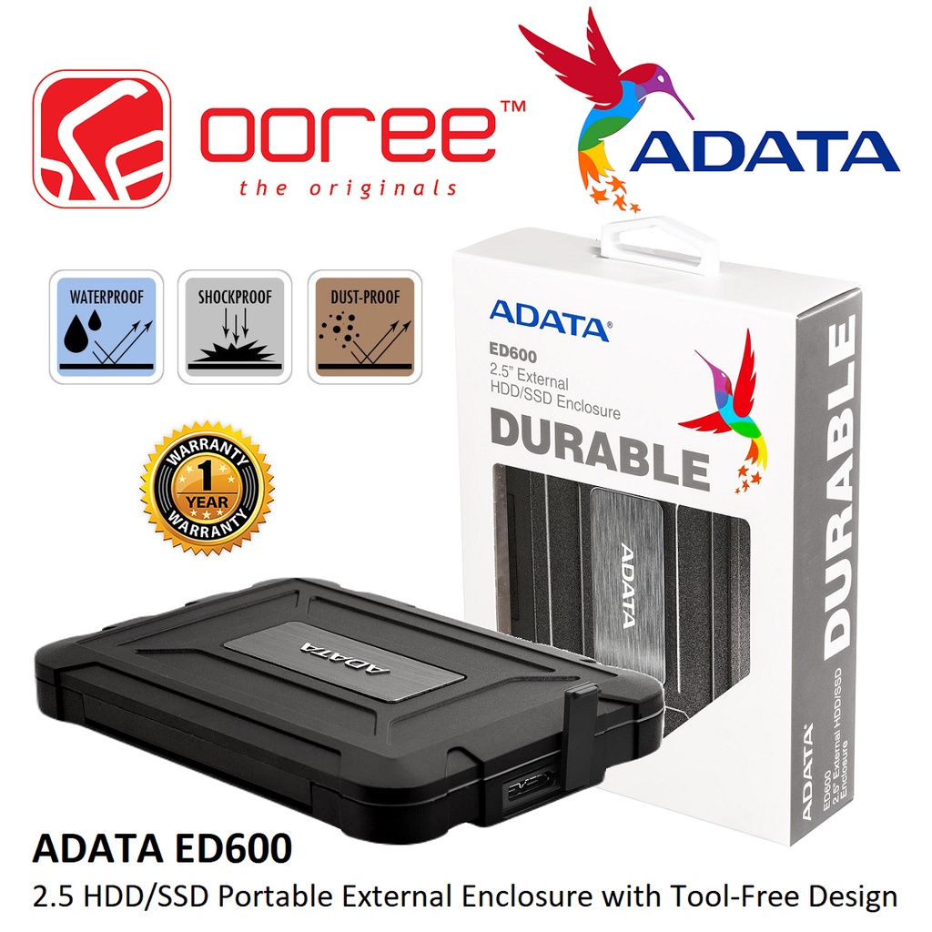ADATA ED600 2.5" PORTABLE HARD DRIVE HDD / SSD EXTERNAL ENCLOSURE WITH ...