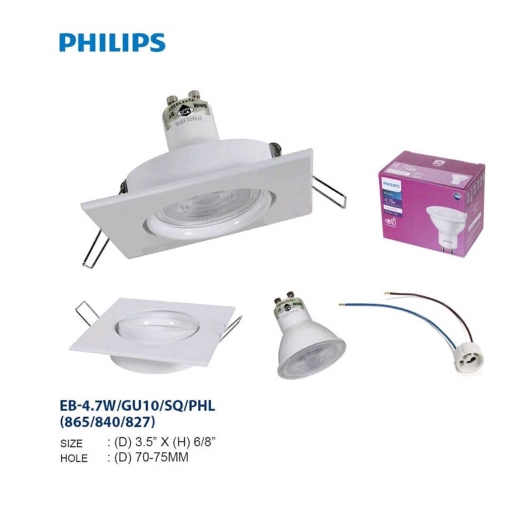 PHILIPS 4.7W LED GU10 EYEBALL KIT ROUND/SQUARE - 865 840 827 | Shopee ...
