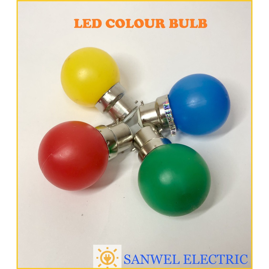 Colour LED Ping Pong Bulb Pin Type B22 (RED,YELLOW,BLUE,GREEN) | Shopee ...