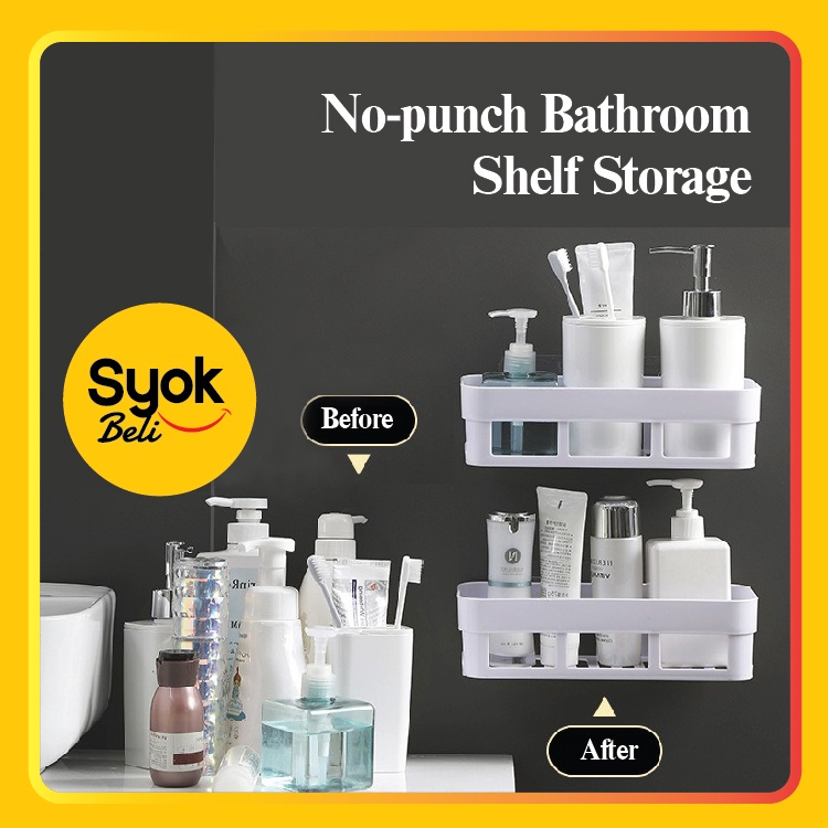 Wall-mounted Plastic Storage Container Hanging Shelf Bathroom Kitchen ...
