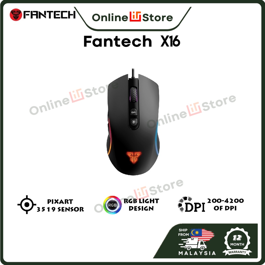 💯ORI Fantech X16 THOR II MACRO RUNING RGB 4200 DPI GAMING MOUSE PIXART ...