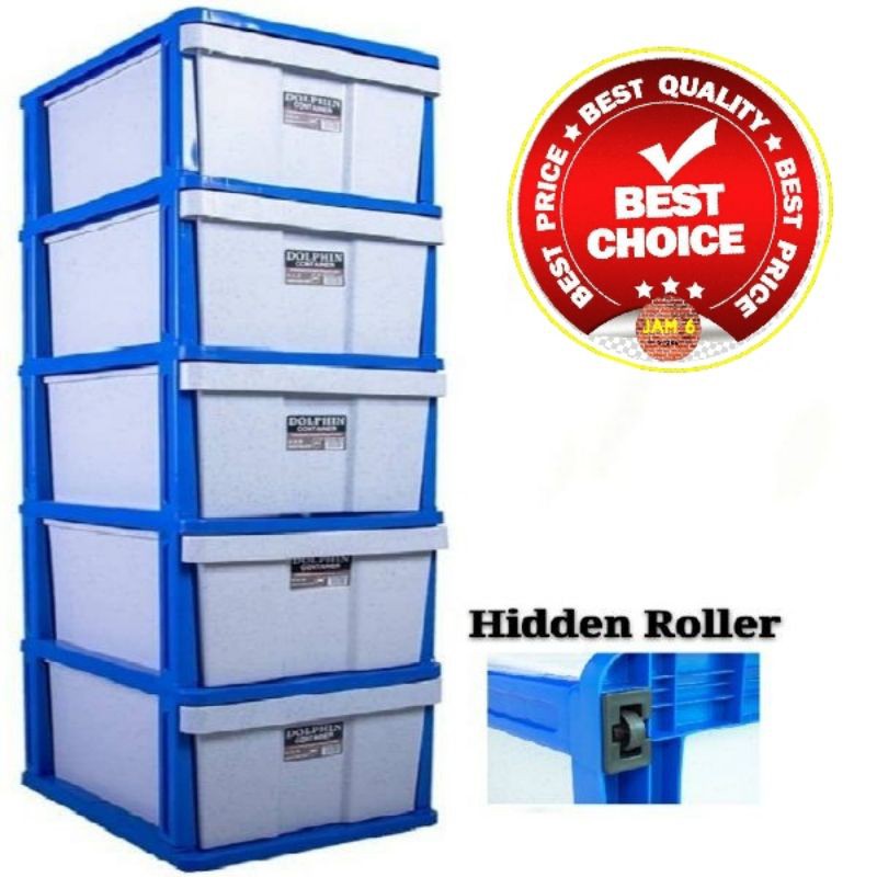 5 Tier Plastic Drawer DOLPHIN Almari laci 5 Tingkat 5Stage Cabinet ...