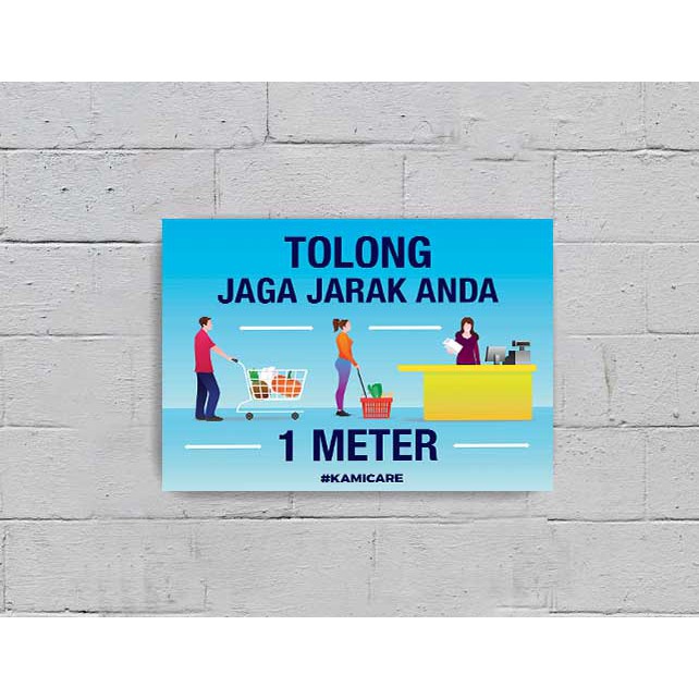 SIGNAGE FOR VIRUS PRECAUTION TOLONG JAGA JARAK ANDA 1M LIGHT BLUE 400MM ...