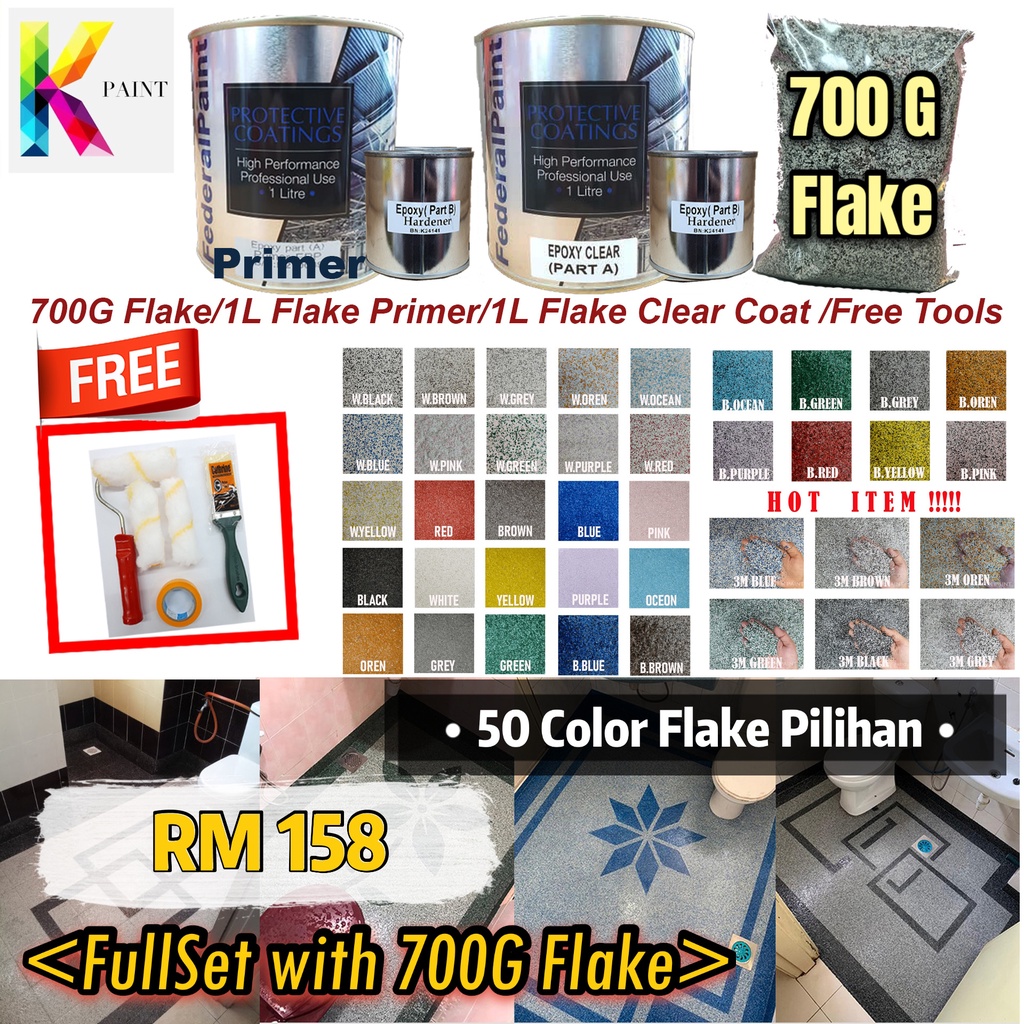 Epoxy Colour Flake Coating Toilet Kitchen Floor Tile Leaking Waterproof ( 1L PRIMER/1L CLEAR ...