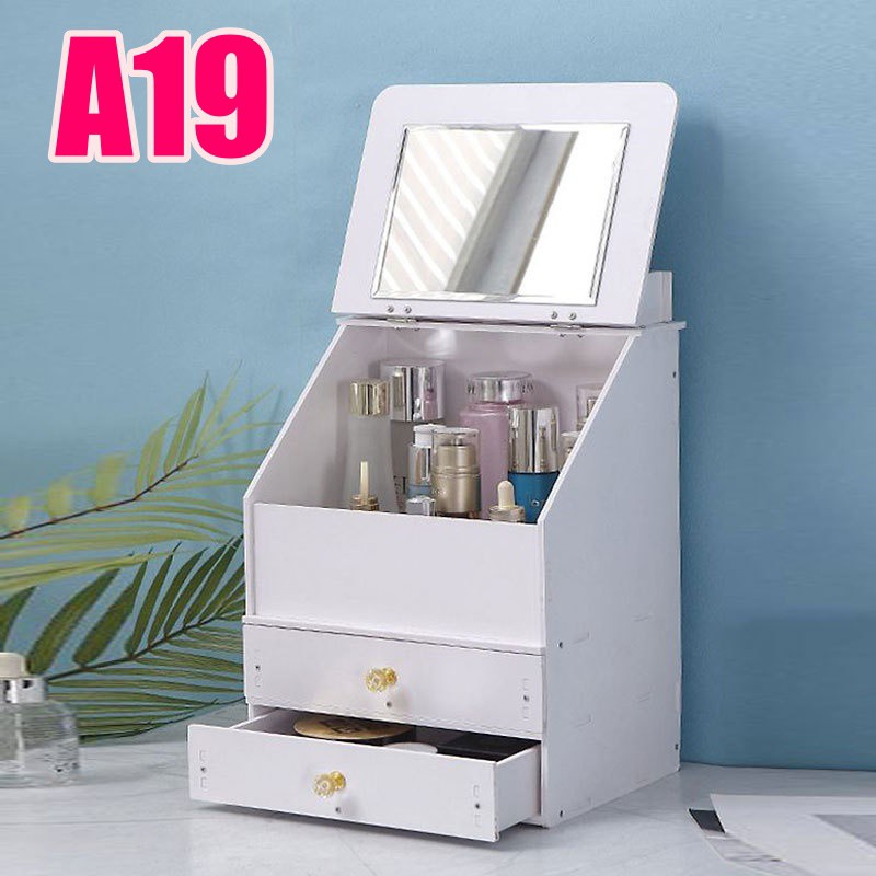 Wooden Cute Make-up Large Cosmetic Storage Box DIY Installation Desk ...