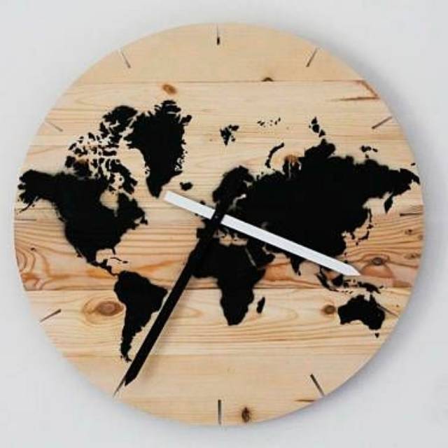KAYU World map Wooden Wall clock - Wooden world map clock - world map ...