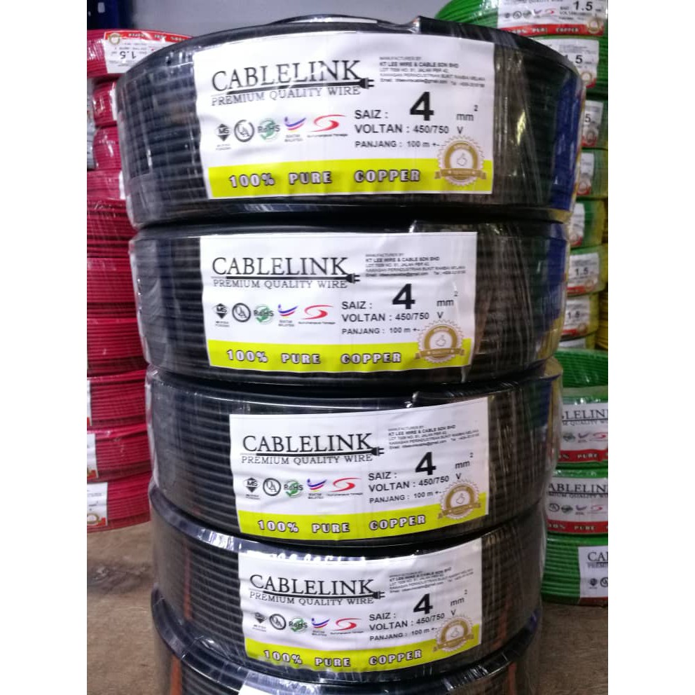 4MM CABLELINK Insulated PVC/Pure Copper Cable (SIRIM APPROVAL) | Shopee ...