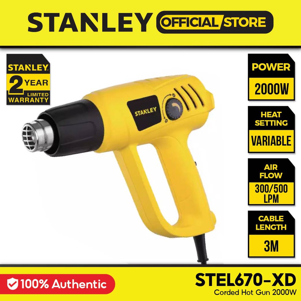 STANLEY STEL670 Corded Hot Air Gun (2000W/50-450°C/90-600°C 300/500 LPM ...