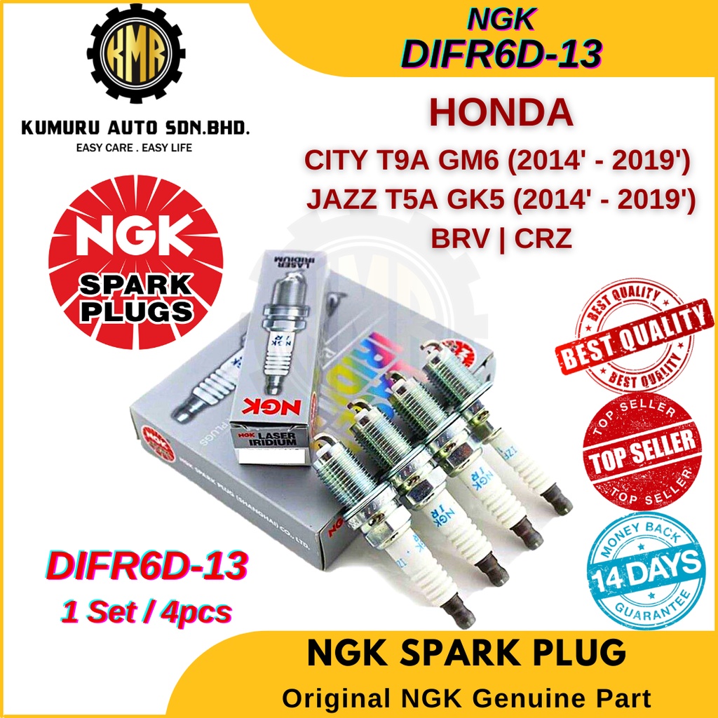 (1@Set) DIFR6D-13 NGK Laser Iridium Spark Plug Honda City T9A GM6 Jazz T5A GK5 2014-2019 BRV CRZ ...