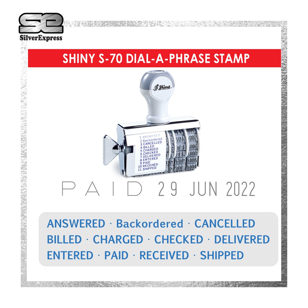 SHINY S-70 DIAL-A-PHRASE STAMP / DATE STAMP / ENGLISH LAYOUT S-70 / S ...