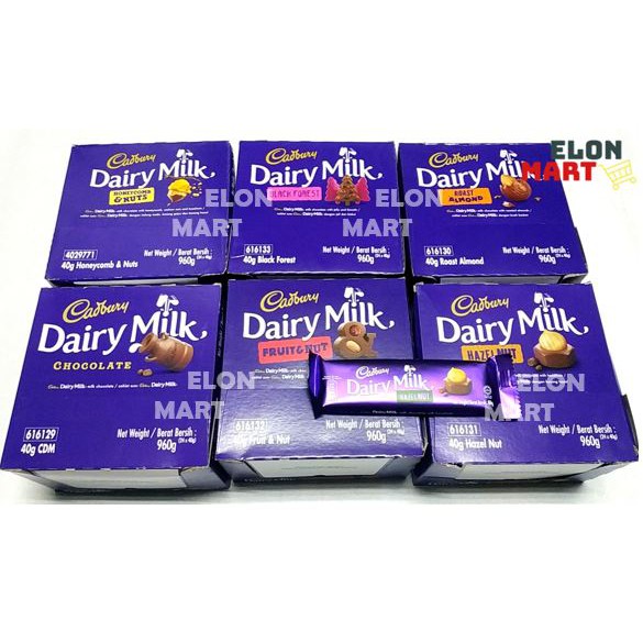 Cadbury Dairy Milk Chocolate (24 x 37g) (Original/ Honeycomb & nuts/ Black Forest/ Fruit & Nut ...