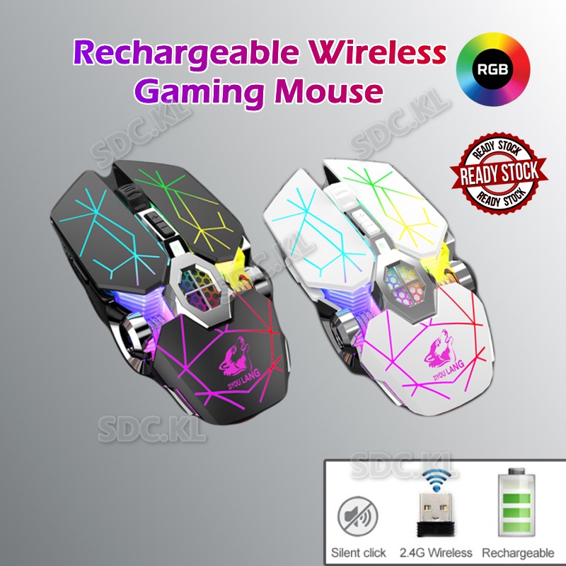 Wireless Gaming Mouse Mechanical x13 Rechargeable 6 Keys RGB Backlight ...