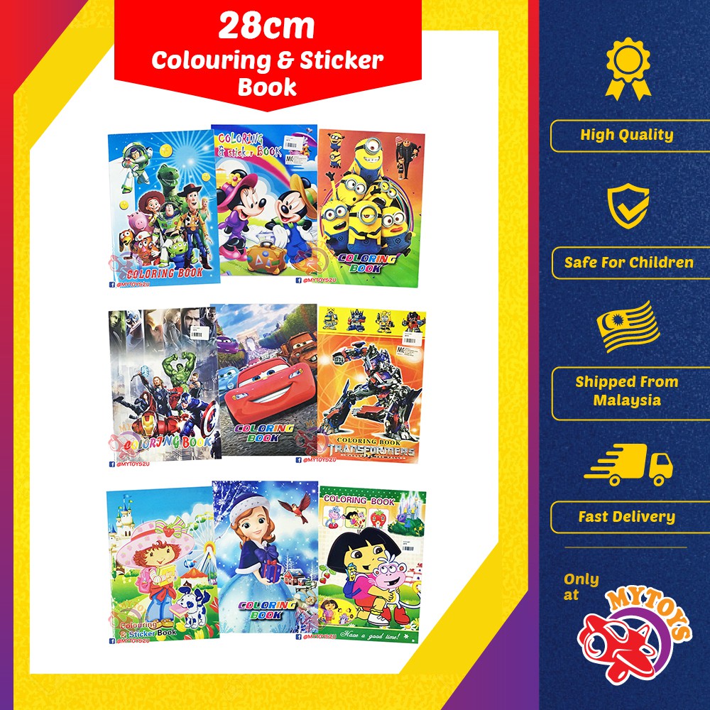 Kids Coloring Book with Stickers for Children / Buku Warna Kanak-kanak ...