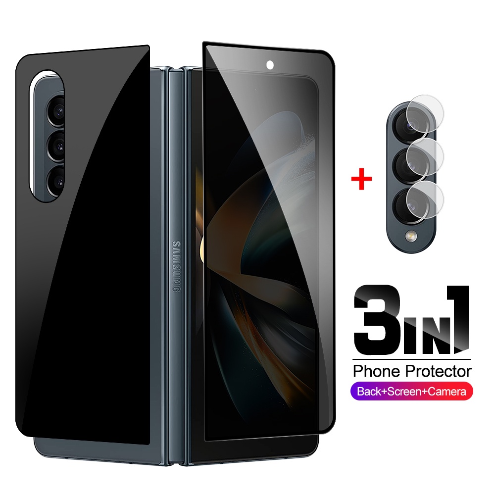 3in1 Privacy Tempered Glass For Samsung Galaxy Z Fold4 5G Black Back ...