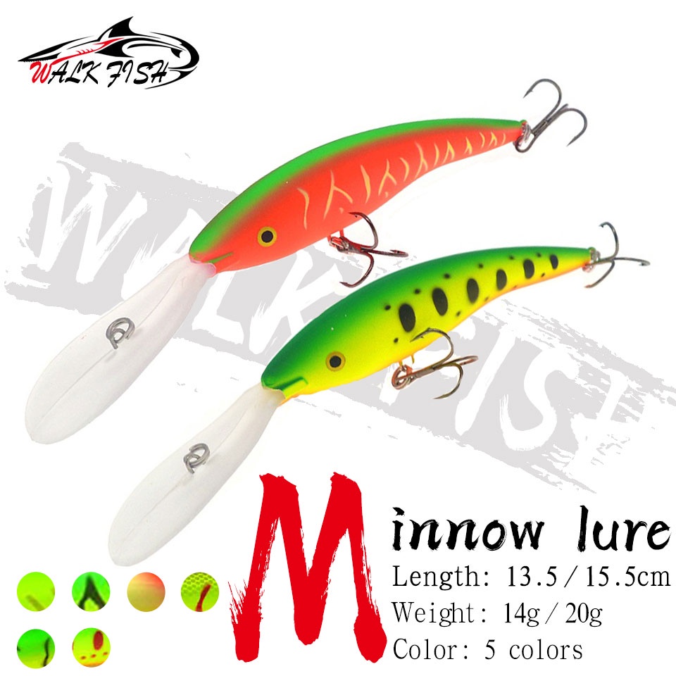 WALK FISH Long Lip Minnow Fishing Lure Deep Wobbler (1 Pc x 14g/20g ...
