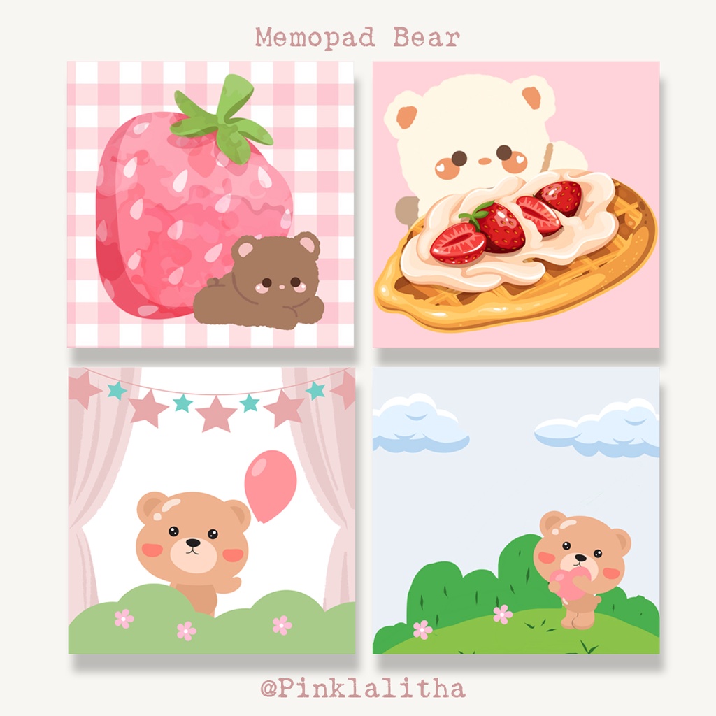 Pinklalitha Memopad Paper Strawberry Teddy Bear Notes | Shopee Malaysia