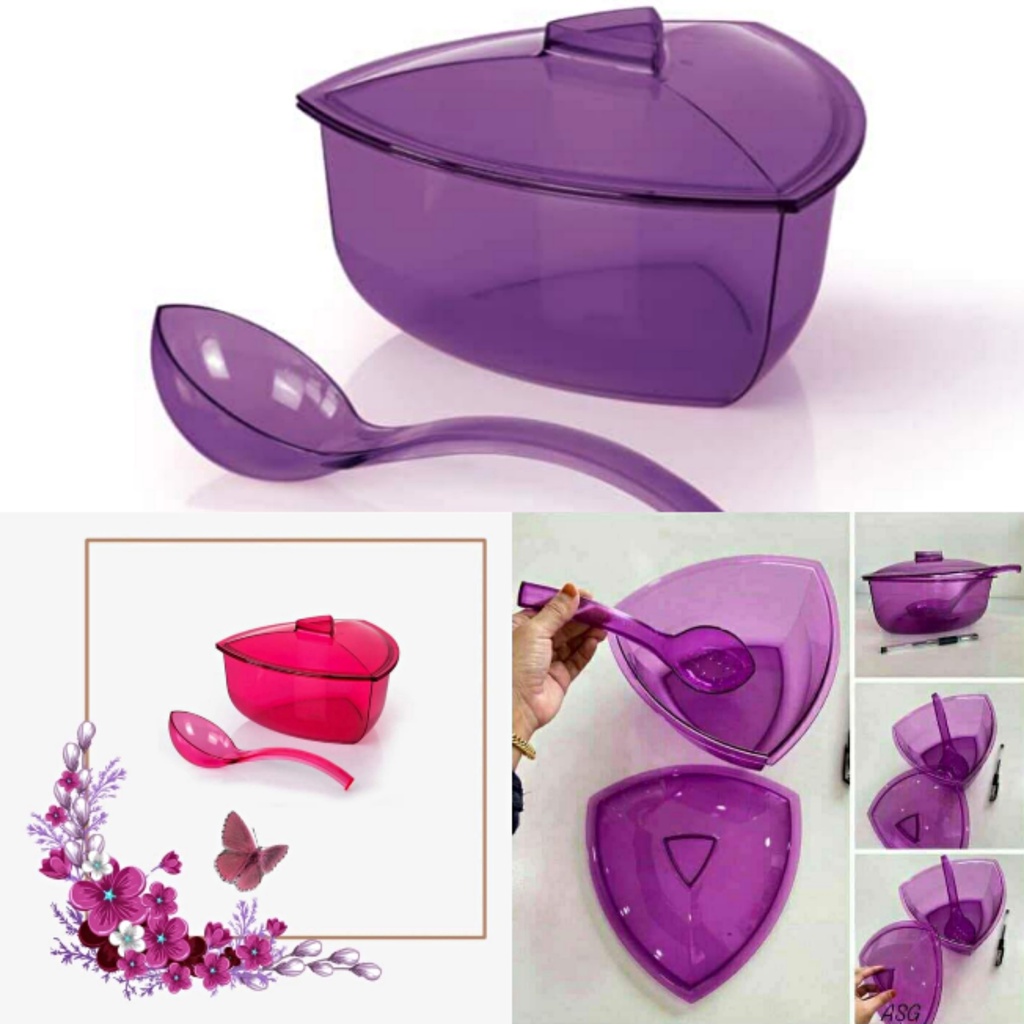 2 Warna: Tupperware Level Roza Bowl 2.2L Triangle Bowl with Ladle Spoon ...