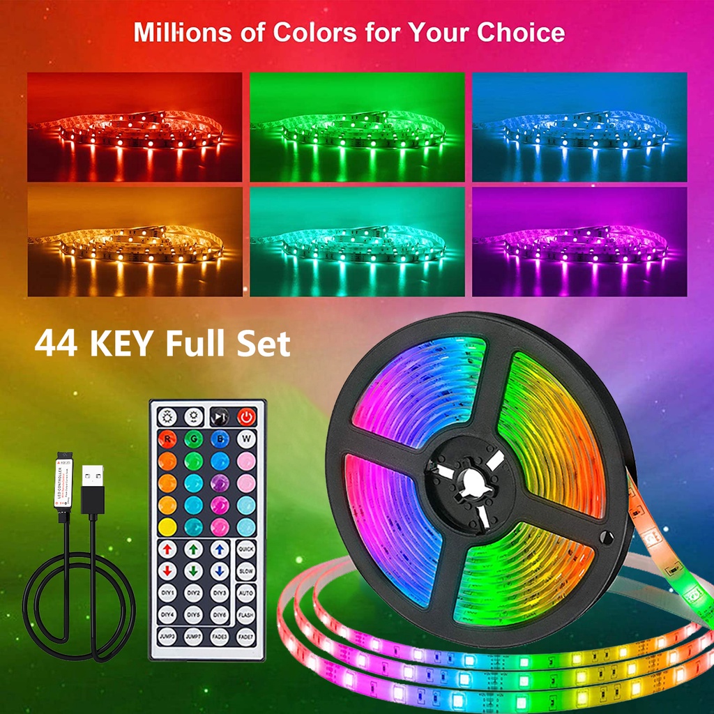 RGB Lamp Gaming Room LED Strip Lights 2M 5050 SMD 44Kesy Smart Control ...