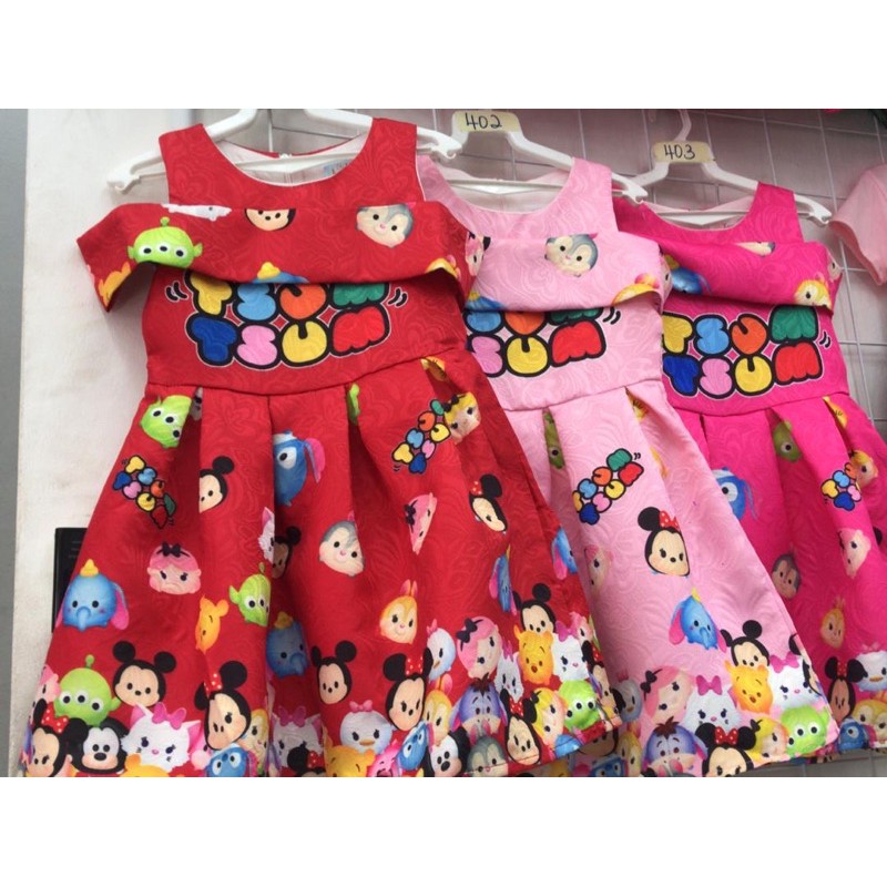 Mickey Gown Girl Cartoons Dress Tsum Tsum Gaun Pink Red | Shopee Malaysia
