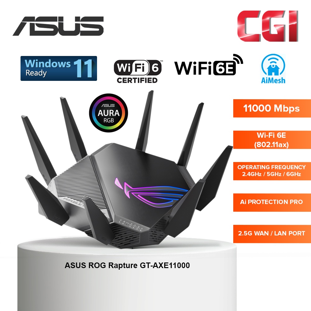 Asus ROG Rapture GT-AXE11000 Tri-Band WiFi 6E 6GHz Band 2.5G WAN LAN ...
