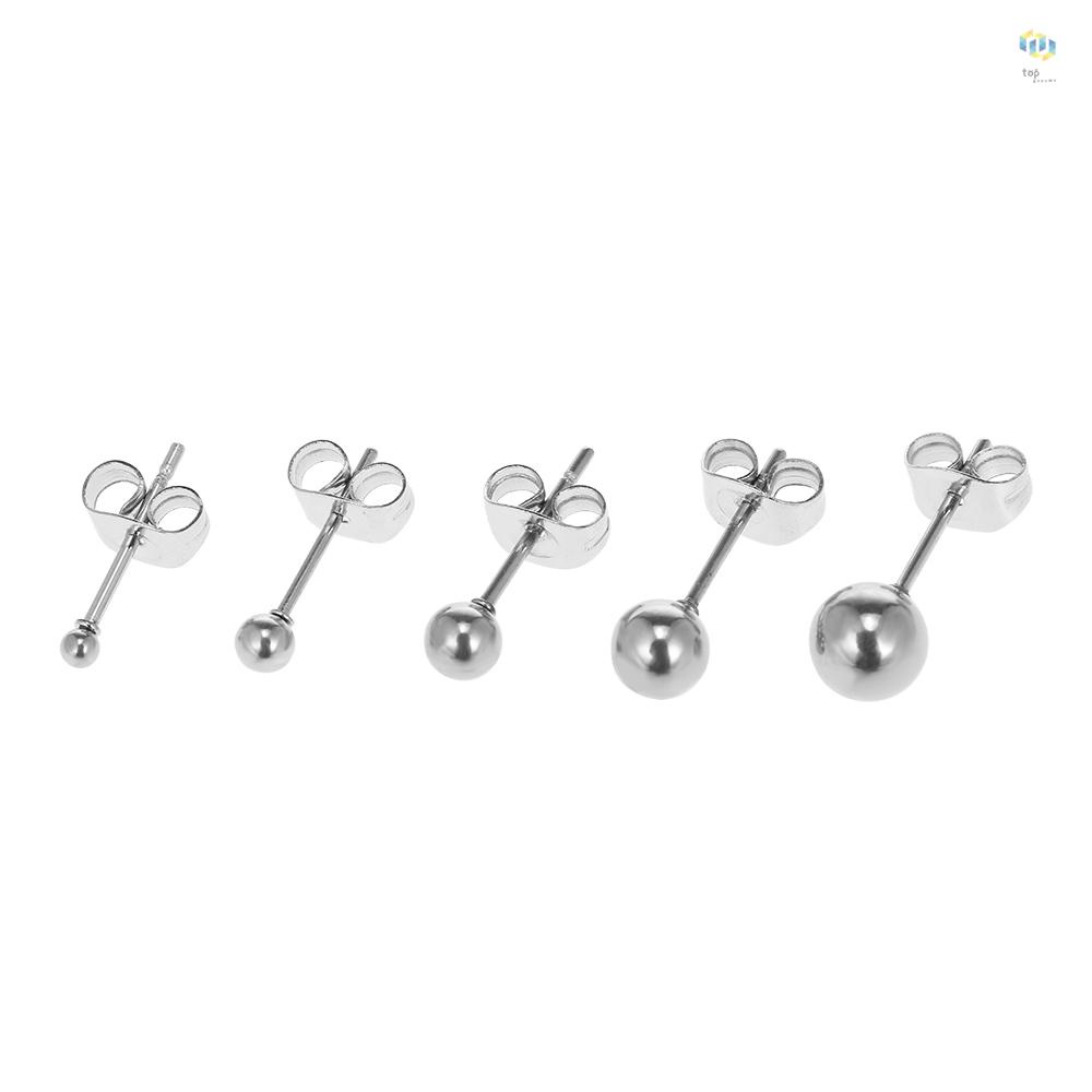 TOP Surgical Stainless Steel Round Ball Ear Studs Earrings 5 Pair Set Assorted Sizes For Men Women Shopee Malaysia