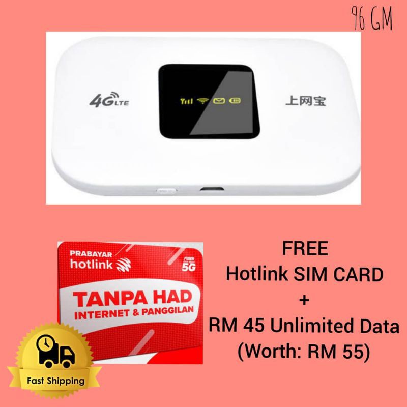 4G LTE Wifi Router Modem with Hotlink RM 45 Unlimited Data Sim card ...