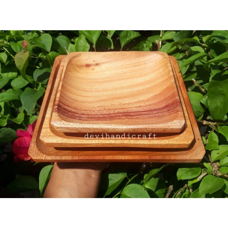 KAYU Wooden plate/dinner plate/ser/square plate set of 3 mahogany wood ...