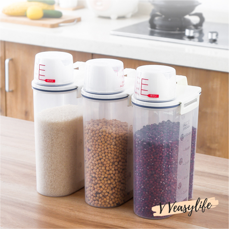 2KG Food Container With Lid Sealed Plastic Dispenser Rice Grain Bean ...