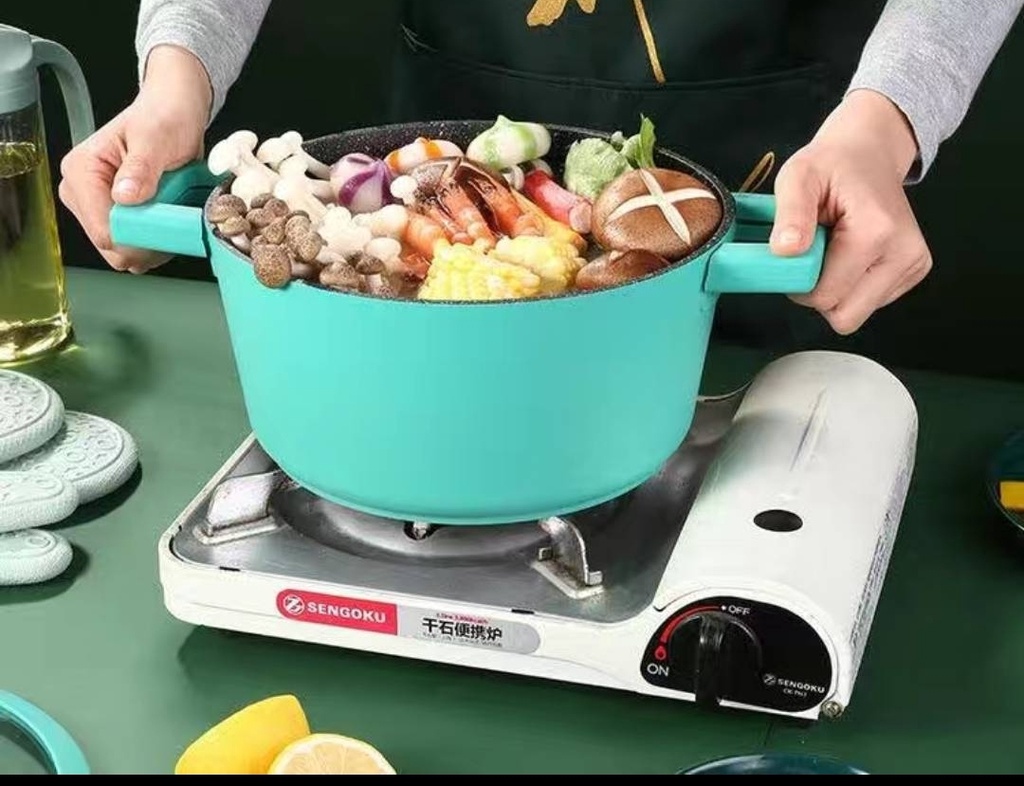 H0118 German Maifan Stone Nonstick 28cm Frying Pan + Lid Pot 24cm Milk ...