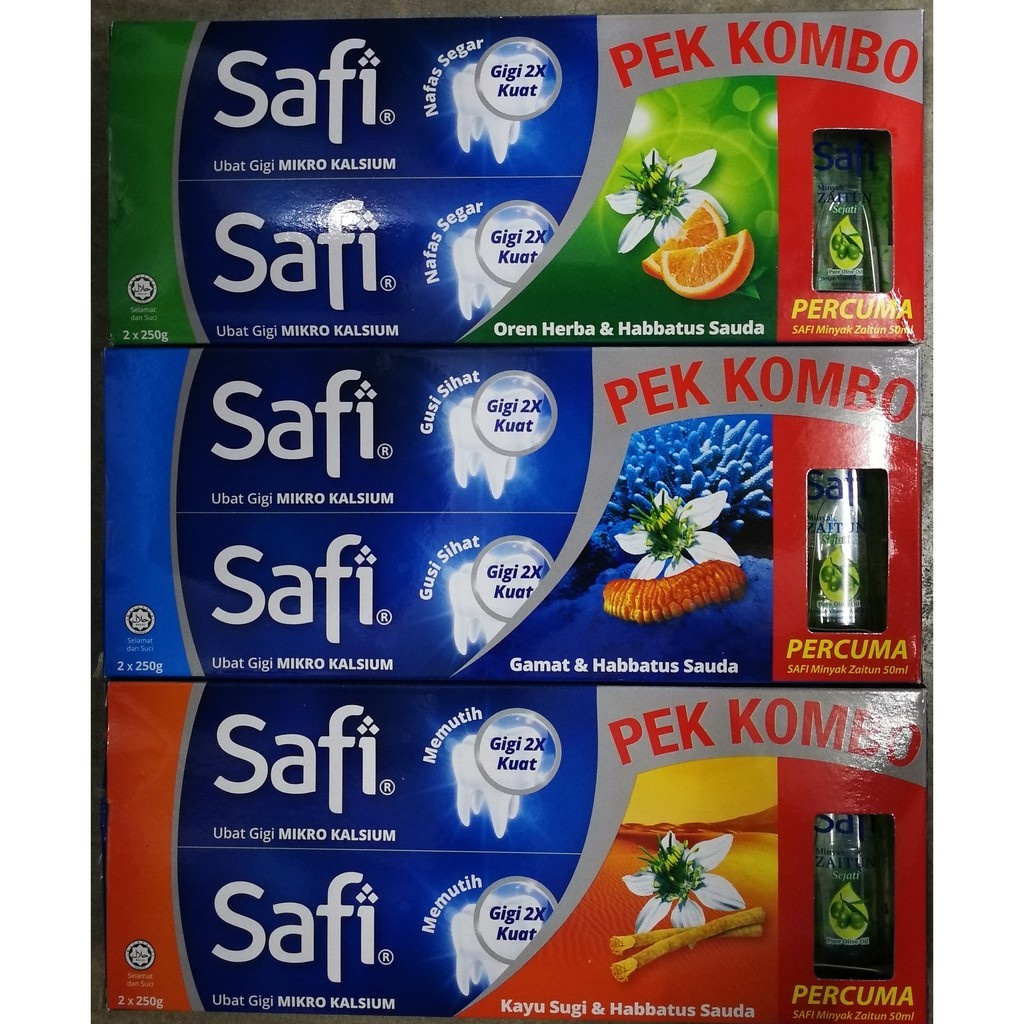 SAFI TOOTHPASTE / UBAT GIGI 250G X 2 TWIN PACK FOC MINYAK SAFI 50G Ubat ...