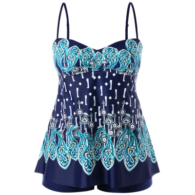 Plus Size Print Swing Tankini Set for Women (TURQUOISE) | Shopee Malaysia