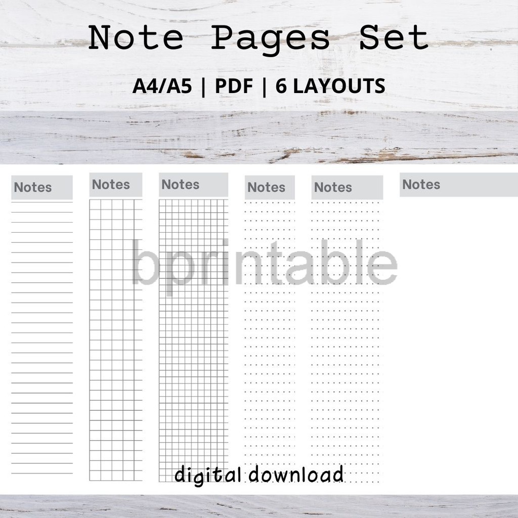 [PDF] Note Paper Set, Planner Insert, A4/A5, Note Paper Grid, Dot Paper ...