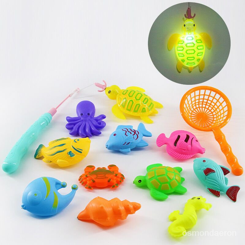 8F1W ☆Children's Fishing Pool Set Baby Magnetic Fishing Toys Inflatable ...