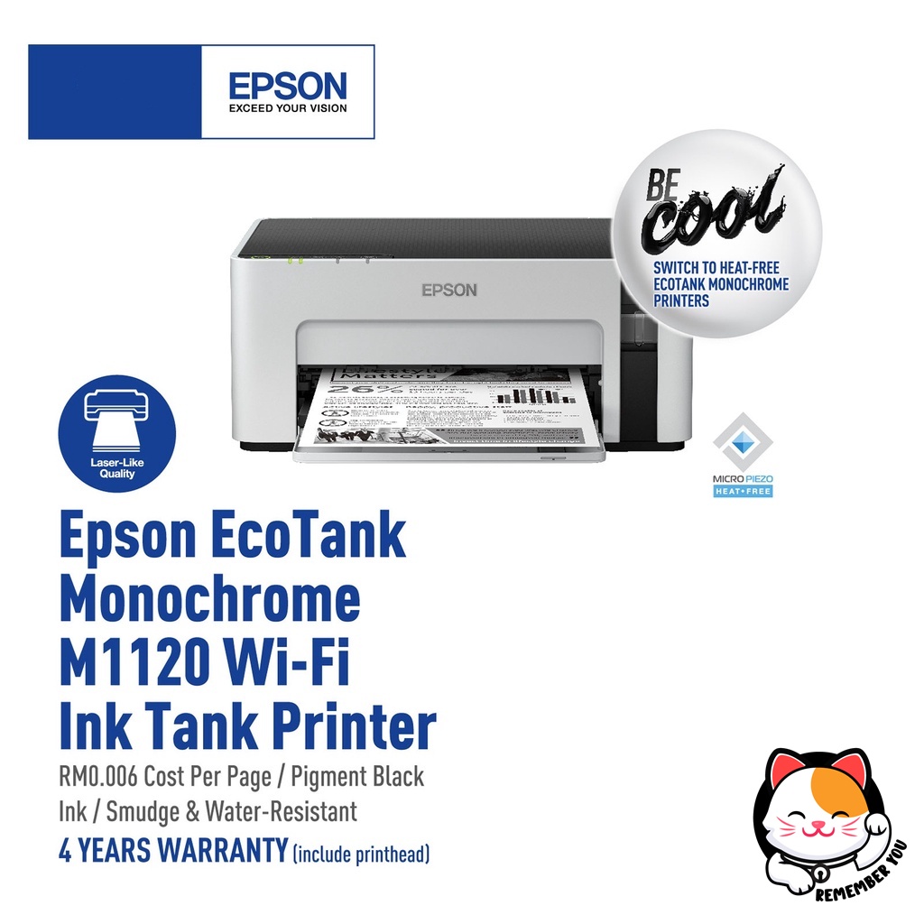 Epson EcoTank Monochrome M1120 Wi-Fi Ink Tank Printer using Ink 005 ...