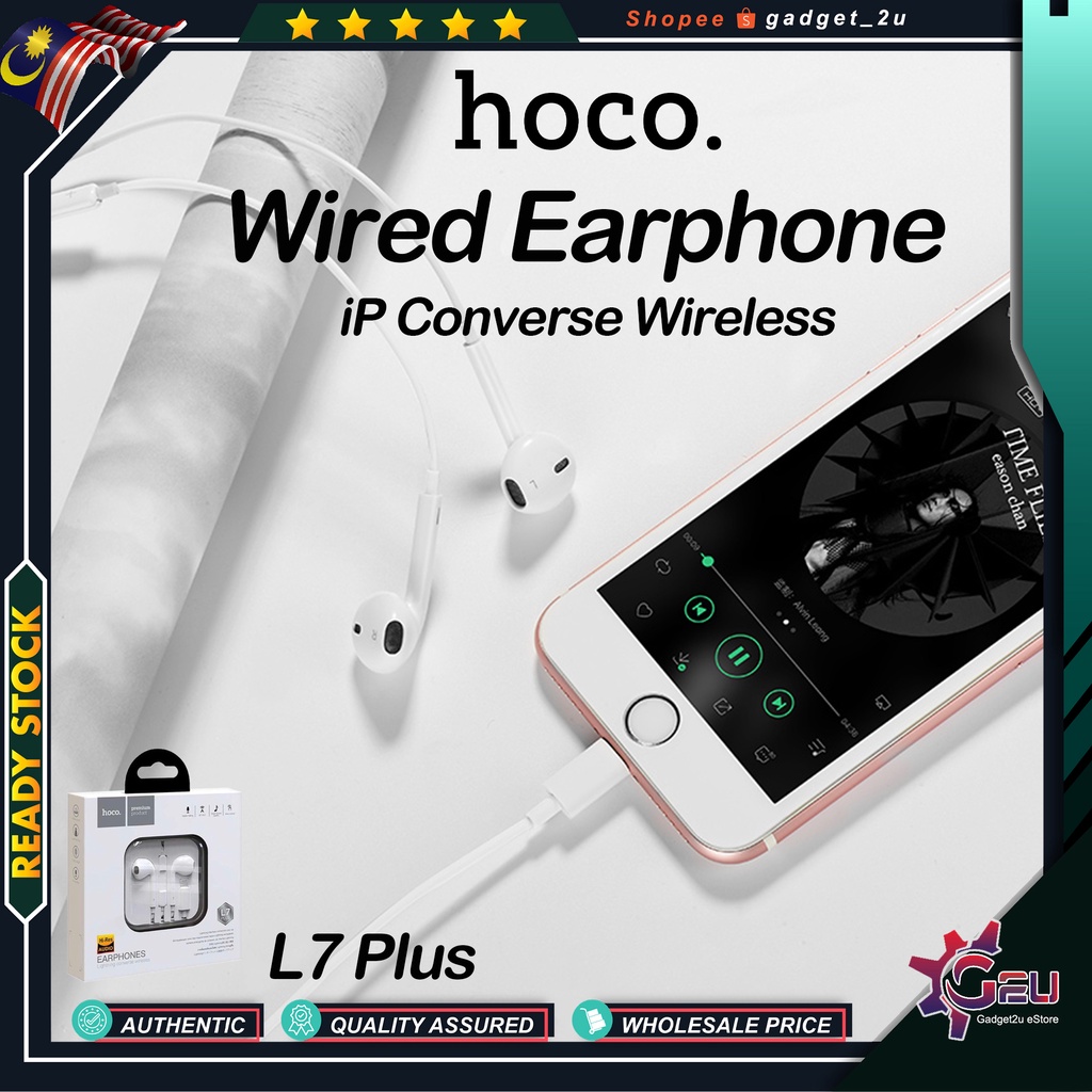 Original Hoco. L7 Plus In Ear Stereo Converse wireless, Bluetooth 5.0 Wired Control Earphone ...