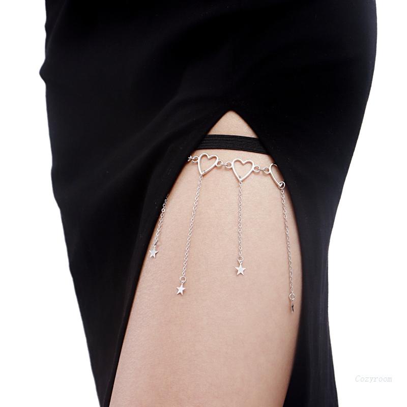 Cozy Dangle Heart Star Tassel Leg Chain Women Gothic Thigh Garter Leg ...