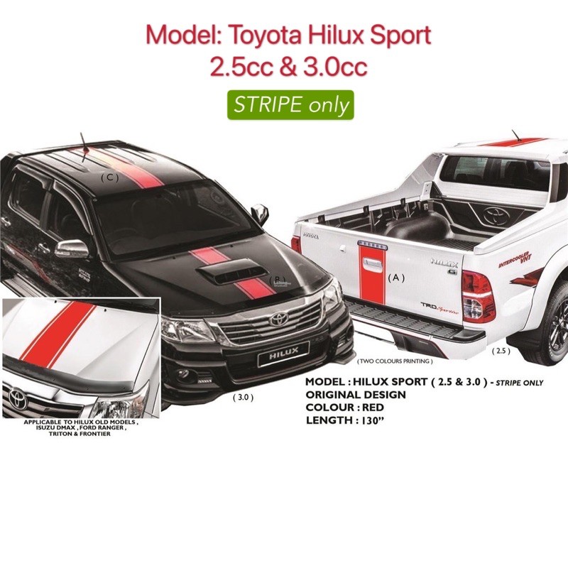 (Ready Stock) S568# 1set 3pcs Toyota Hilux Sport Body Lining Sticker ...