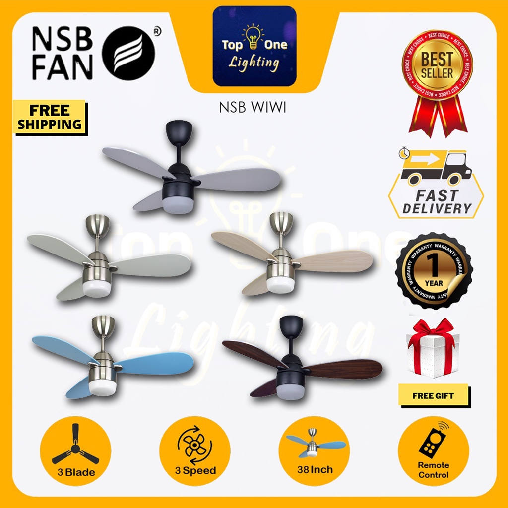 NSB Wiwi 38“ mini baby ceiling fan AC motor 3 blade with light remote ...
