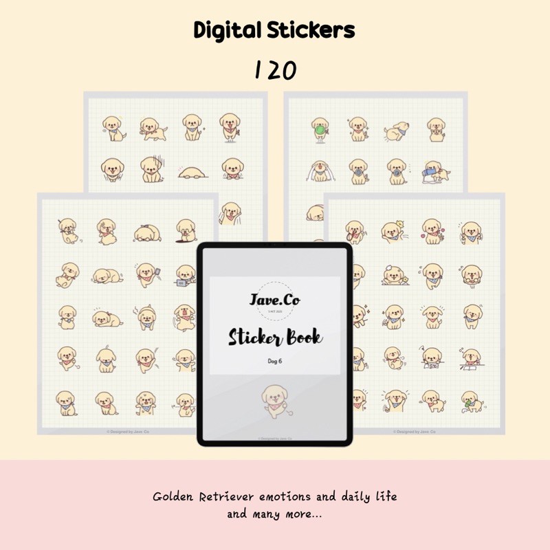 Goodnotes / PNG Digital Stickers for any devices Dog 6 Golden Retriever ...