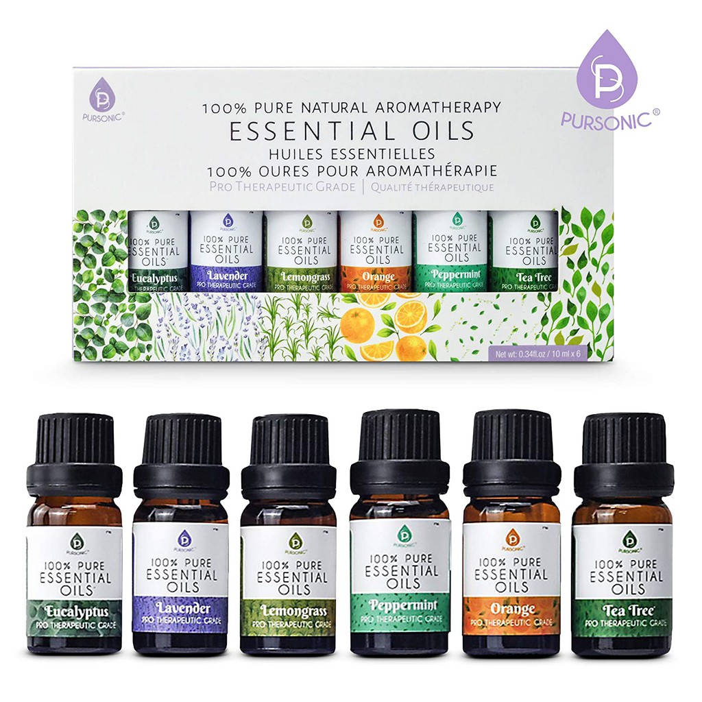 Pursonic 100 Pure Essential Aromatherapy Oils Set 6 Pack 10ml Shopee
