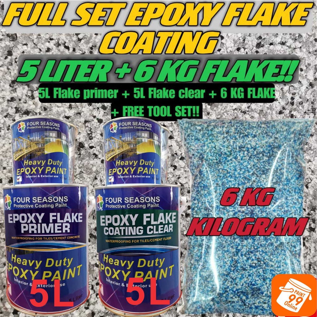 FULL SET Epoxy Colour Flake Coating ( 6KG FLAKE / 5L PRIMER/5L CLEAR ...