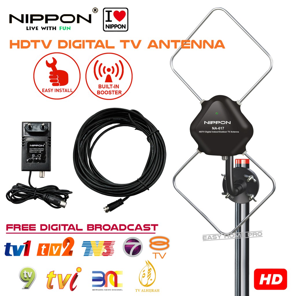 NIPPON NA-617 DIGITAL TV ANTENNA WITH BOOSTER FREE CABLE WATCH MYTV ...