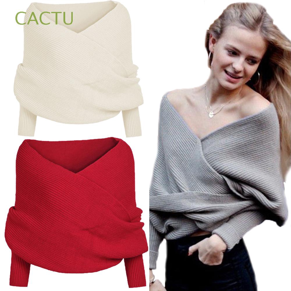 CACTU Warm Loose Oversized Knitted Scarfs Shawls Women Sweaters ...