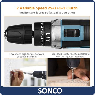 SONCO 88V/36V/24V/12V Cordless Impact drill hammer Screwdriver Portable ...