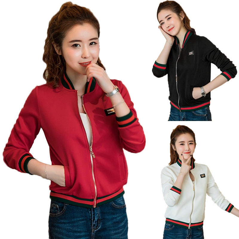 jacket Korean style women outwear Women's Long Sleeve Zip Up Bomber ...