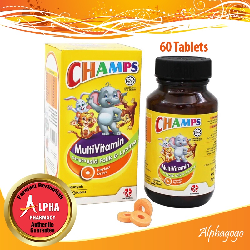Champs Multivitamin Plus Folic Acid & Lysine Chewable Tablets Orange ...
