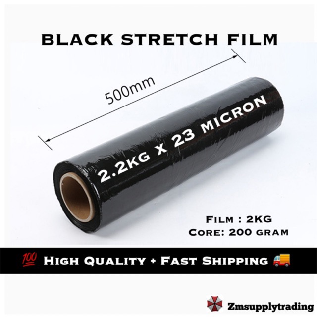 Black Film Plastic Wrapper Stretchable Parcel Large 500mm x 2.2kg x 1 roll Pembungkus Plastik ...